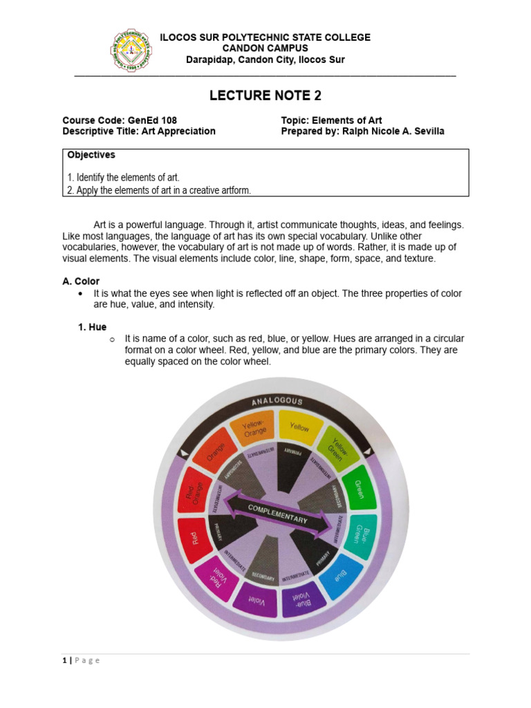 Lecture Note 2-GenEd 108 | PDF | Color | Shape