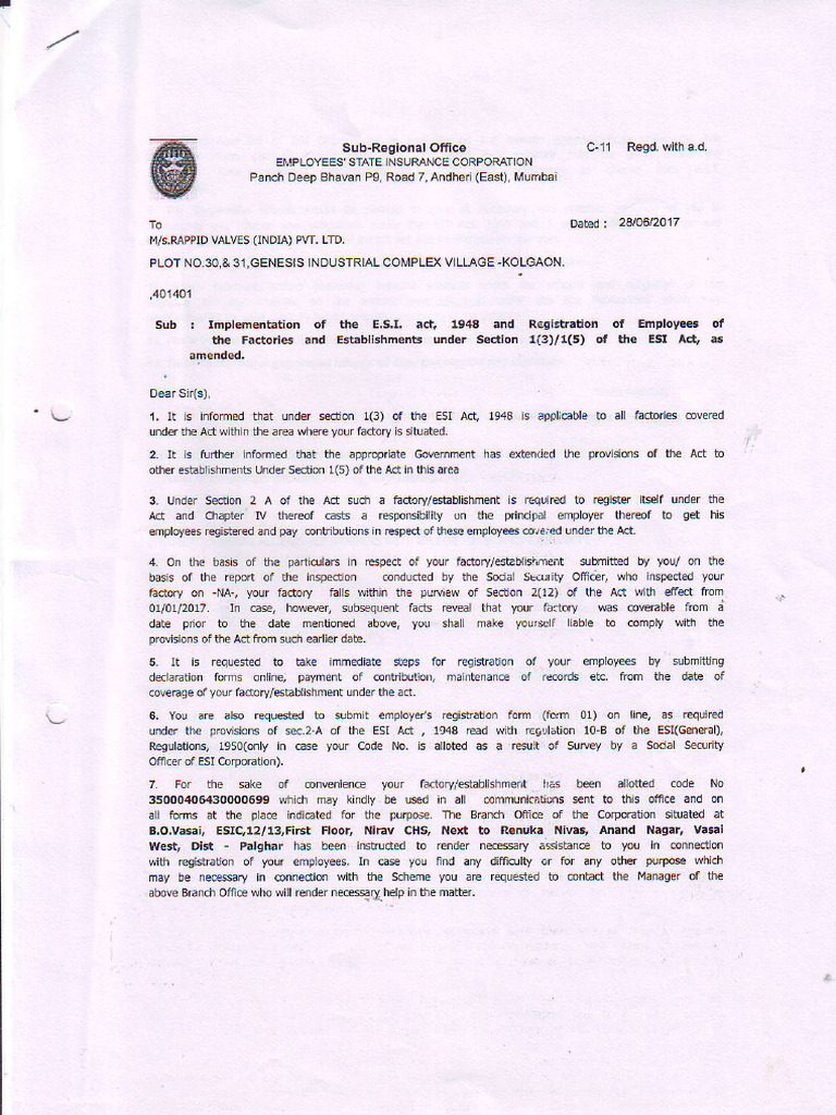 Esic Registration | PDF