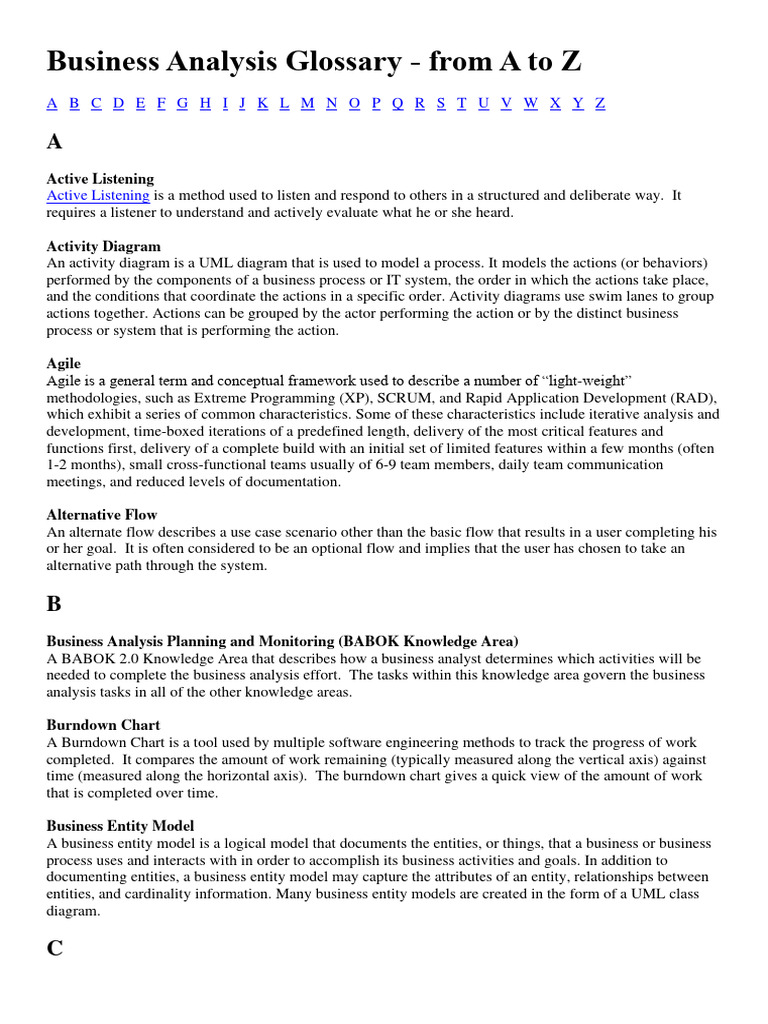 Business Analysis Glossary | PDF