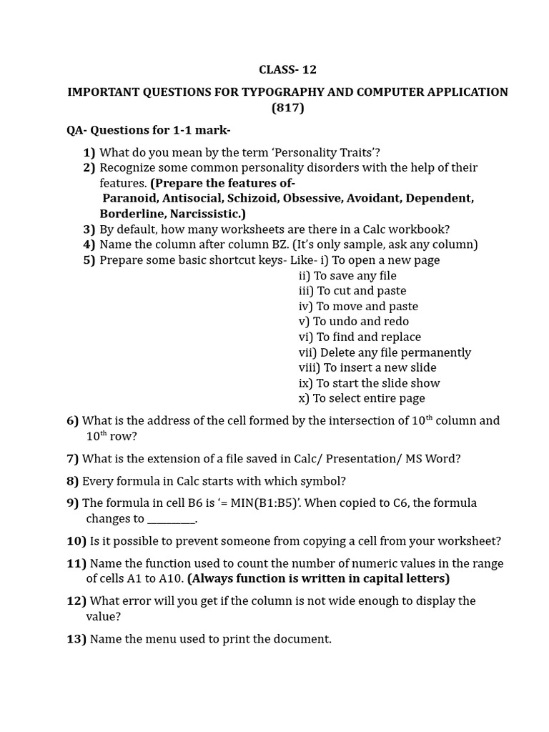 Questions of Typography For 12th | PDF | Entrepreneurship | Computer Virus