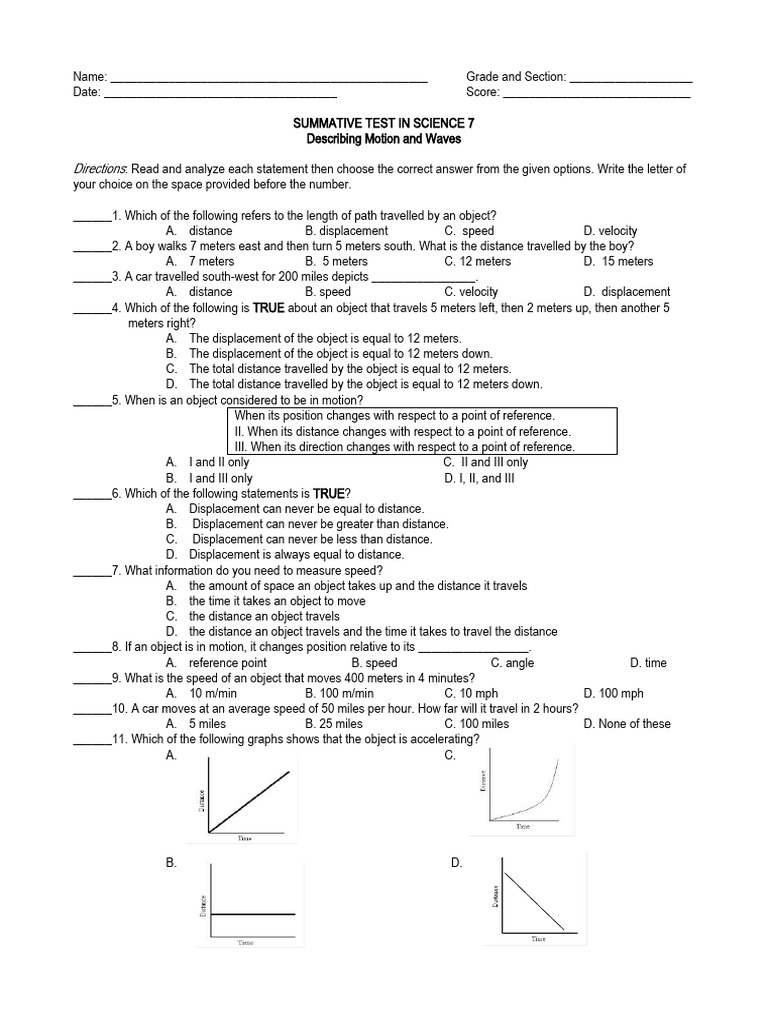 Summative Test Q3 Describing-Motion-and-Waves | PDF | Electromagnetic ...