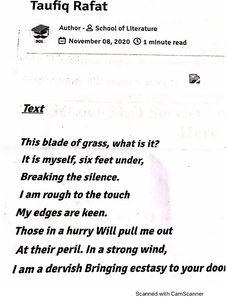 Taufiq Rafat S Poem Pdf