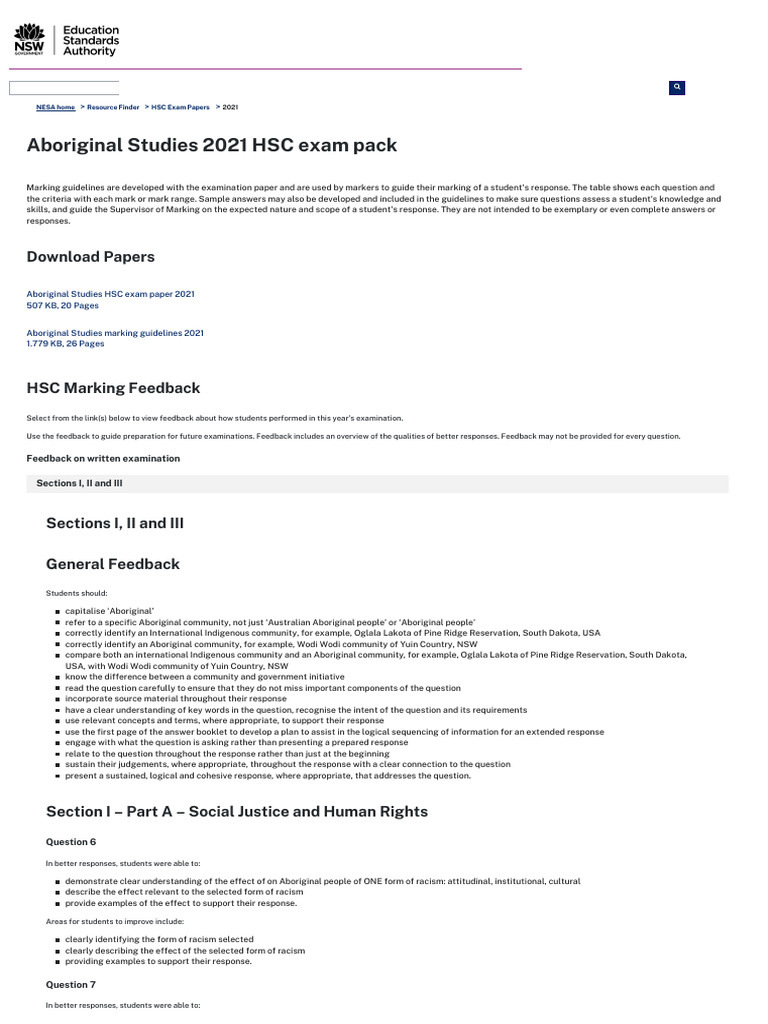 Aboriginal Studies 2021 HSC Exam Pack NSW Education Standards | PDF ...
