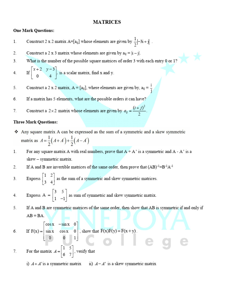 Maths 2nd PUC Previous Year Questions (PYQ's) | PDF | Function ... Maths 2nd PUC Previous Year Questions (PYQ's) | PDF | Function ...