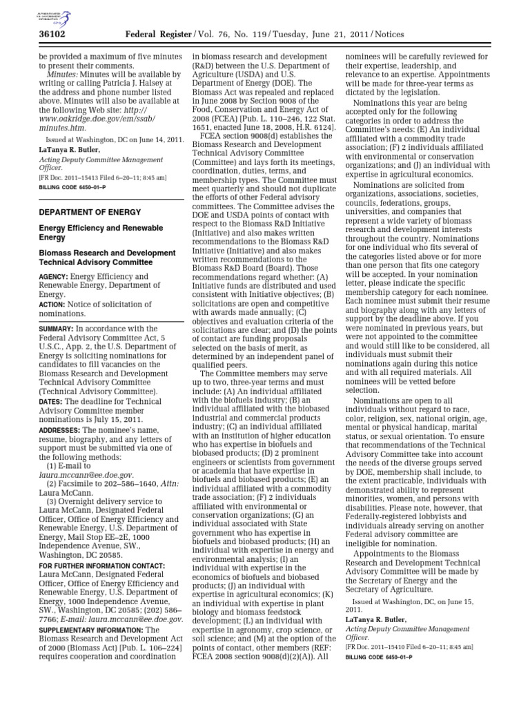 Federal Register / Vol. 76, No. 119 / Tuesday, June 21, 2011 / Notices ...