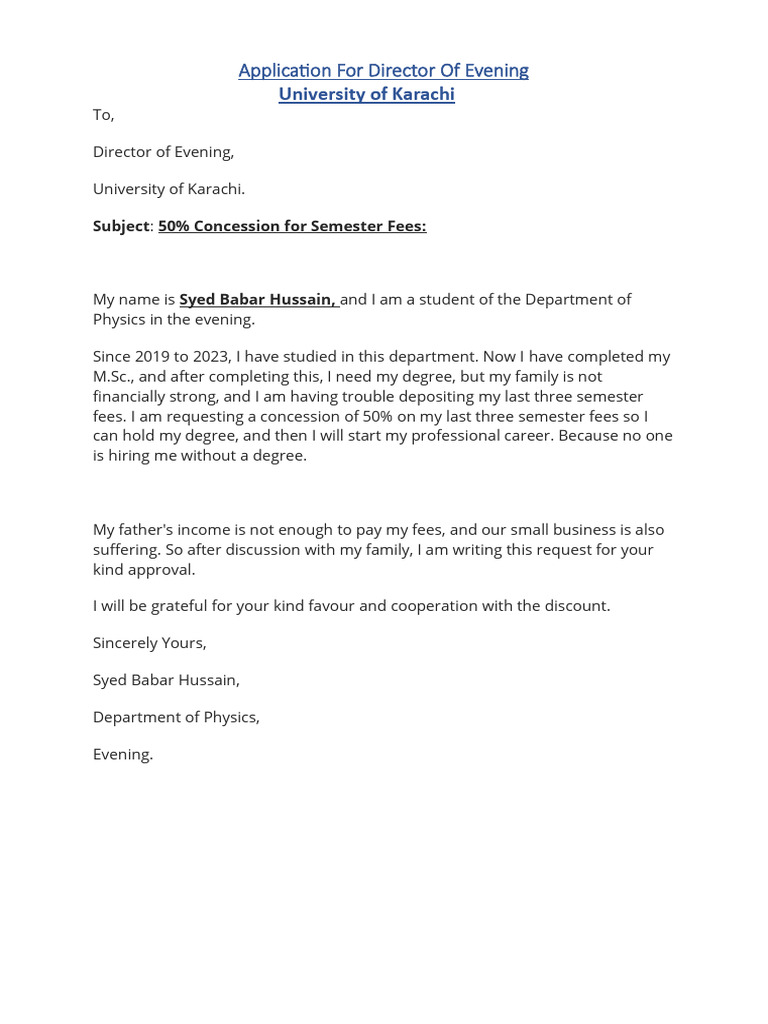 Application For Fee Concession | PDF