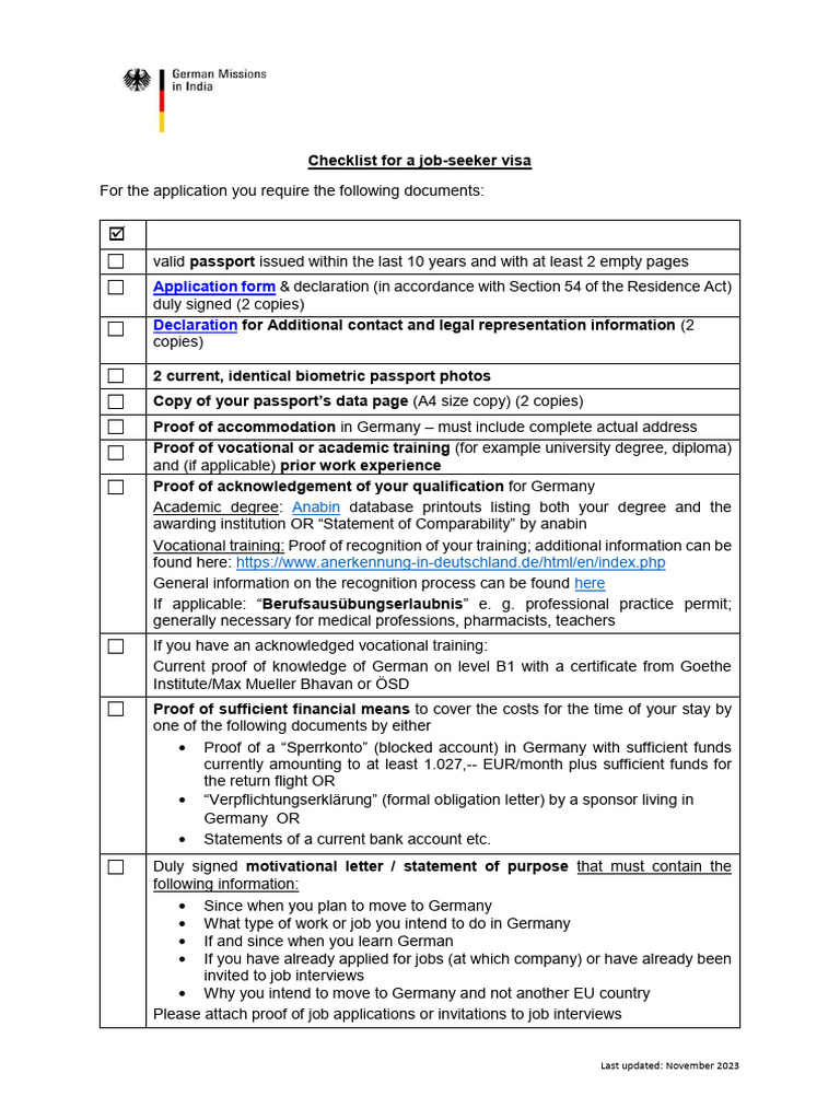 Job-Seeker Visa Application Checklist | PDF | Career & Growth
