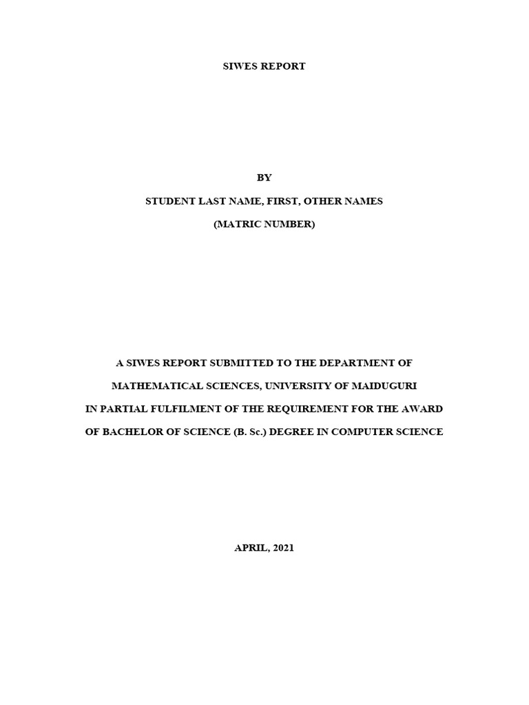 SIWES Report Template 2021 | PDF