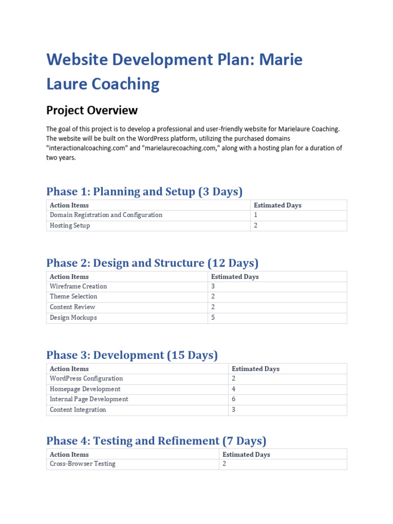 Website Development Plan Marielaure Coaching | PDF | Business | Computers