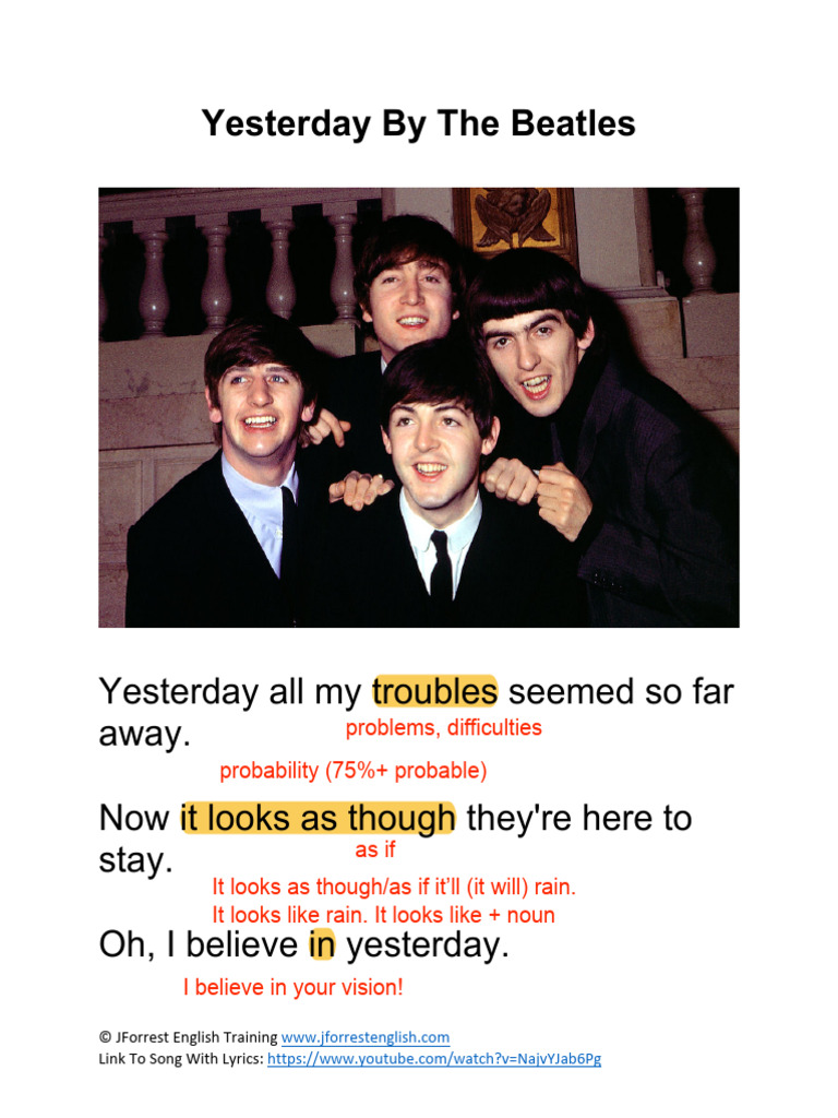 Yesterday by The Beatles Lyric Review by JForrest English | PDF ...