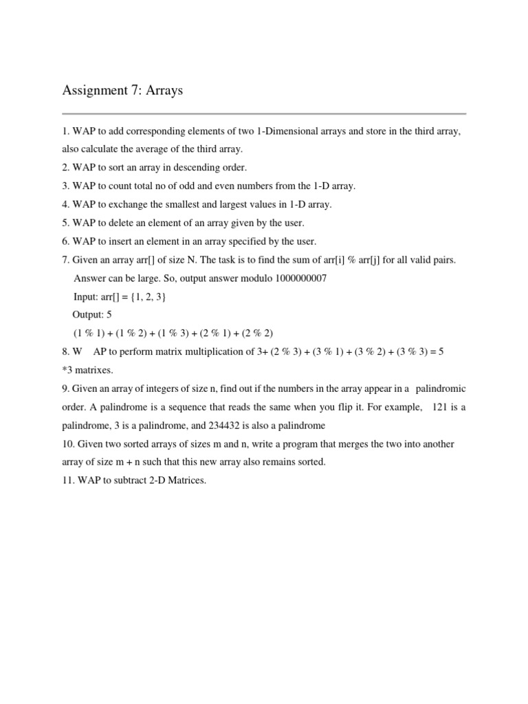 Assignment 7 - Arrays | PDF