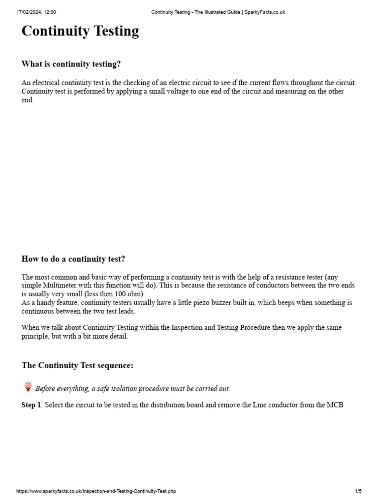 Continuity Testing - The Illustrated Guide - SparkyFacts - Co.uk | PDF
