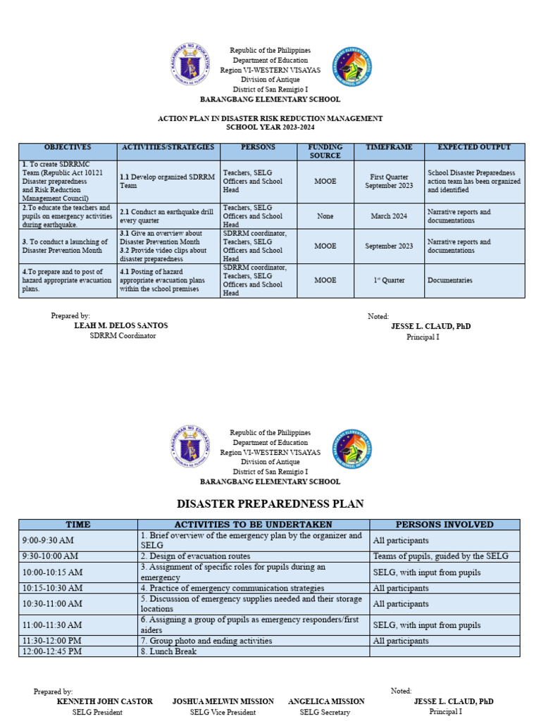 Action Plan in Disaster Risk Reduction Management | PDF | Emergency ...