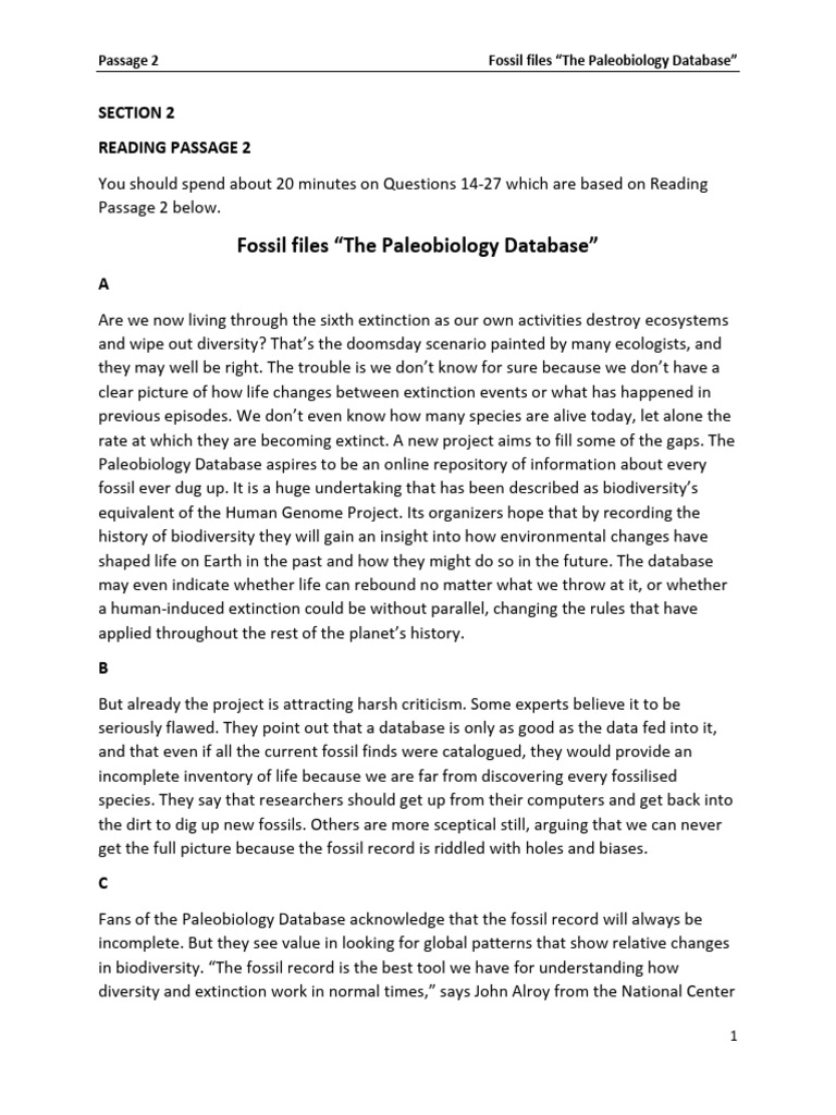 49 Passage 2 - Fossil Files The Paleobiology Database Q14-26 | PDF ...