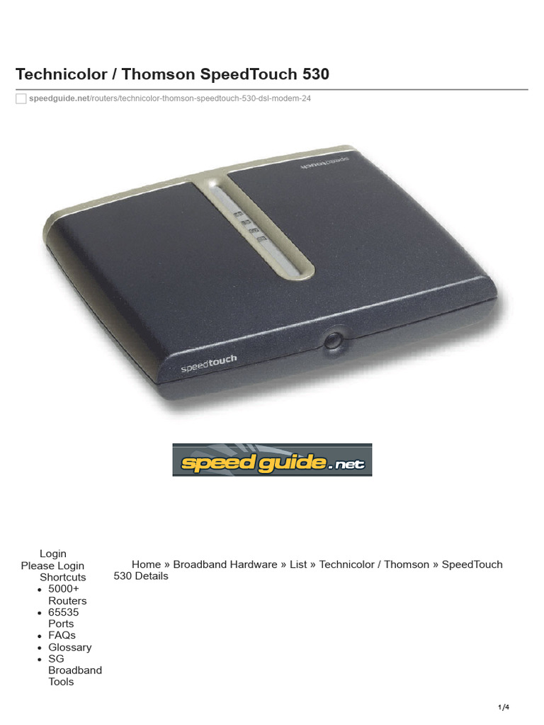 Technicolor Thomson SpeedTouch 530 | PDF | Local Area Network | Modem