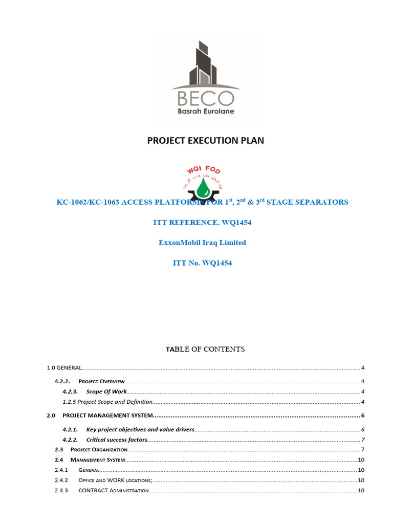 WQ1454 Project Execution Plan | PDF | Occupational Safety And Health | Safety