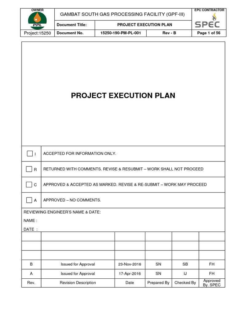 15250-190-PM-PL-001 Rev-B Project Execution Plan | PDF