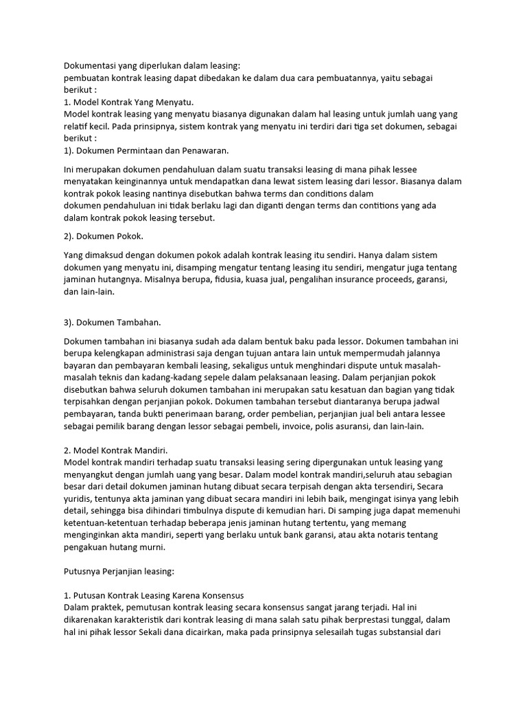 Model dan Pemutusan Kontrak Leasing | PDF