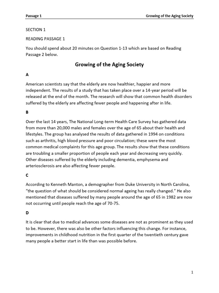 61 Passage 1 - Growing of The Aging Society Q1-13 | PDF