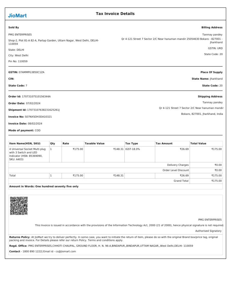 JioMart Invoice 1707486114568 | PDF | Invoice | Economies