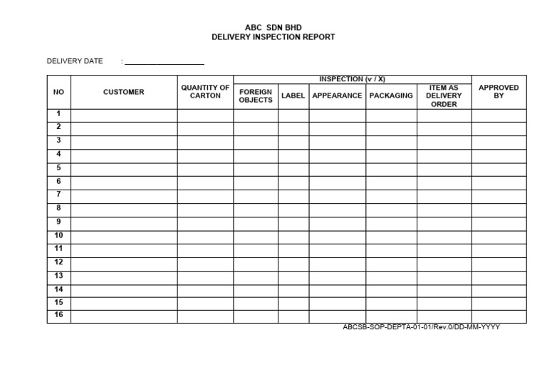 Delivery Inspection Record Form Example | PDF