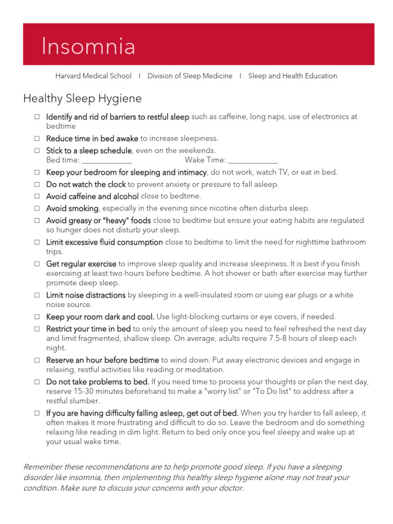 Healthy Sleep Hygiene | PDF | Sleep | Insomnia
