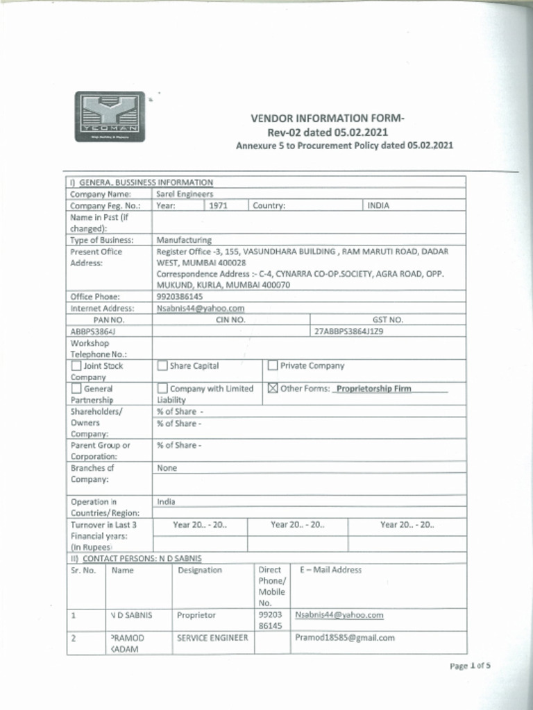Vendor Form | PDF