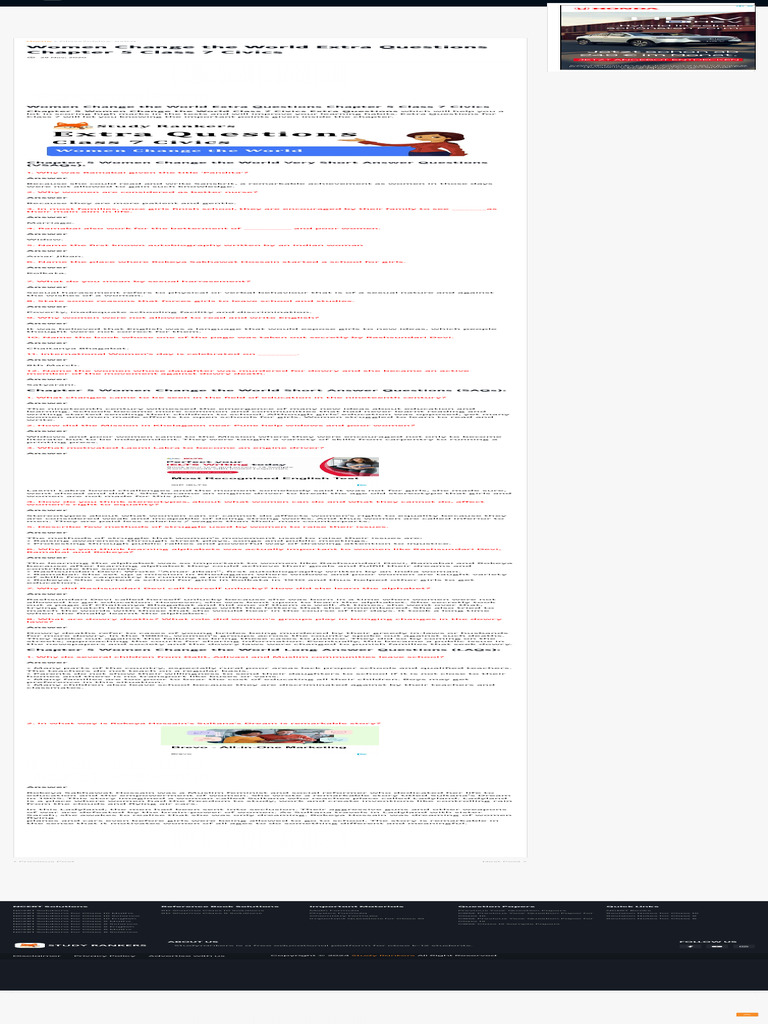Women Change the World Class 7 QA | PDF | Woman | Gender Equality
