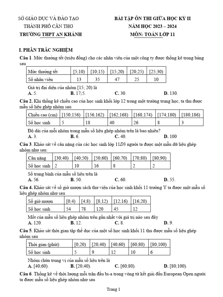 Bai Tap On Thi Giua Ky 2 Toan 11 Nam 2023 2024 Truong THPT An Khanh Can Tho | PDF
