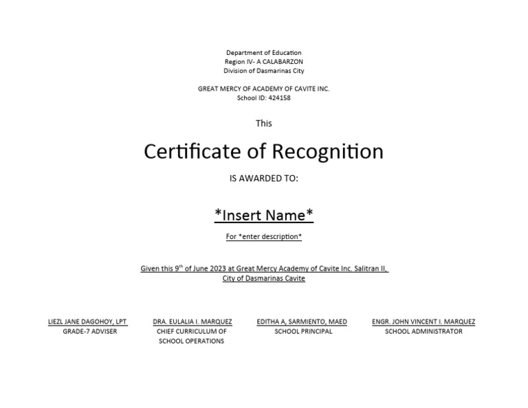 Certificate Format MS Word | PDF