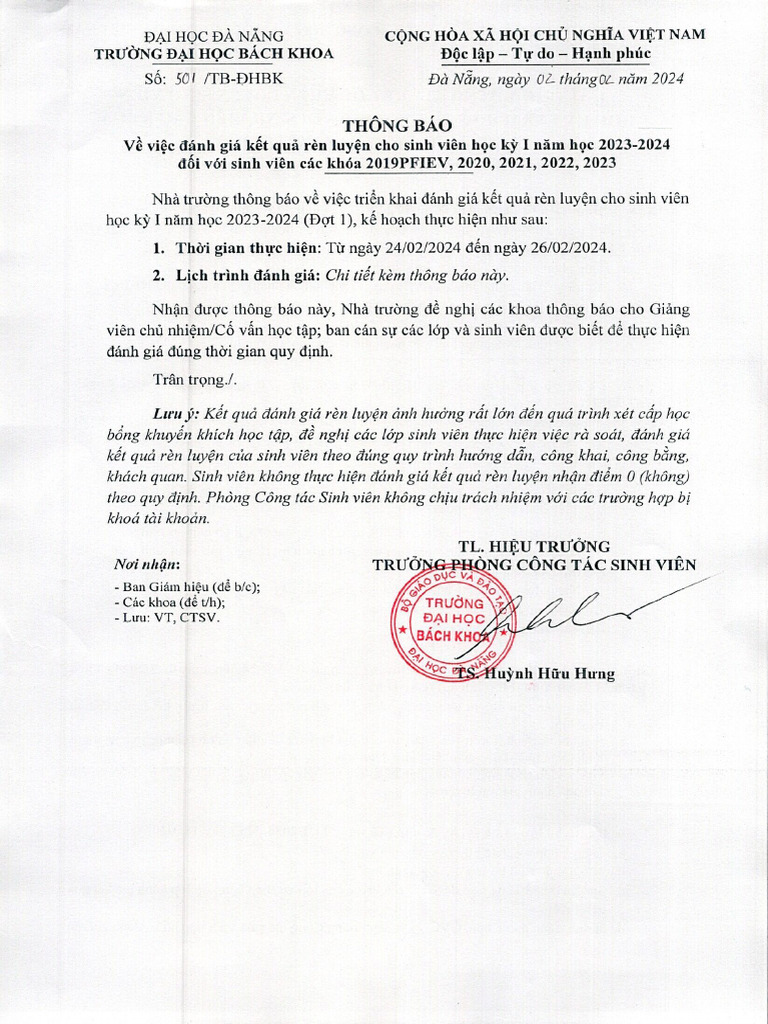 20240202-501-Tb-dhbk (TB Danh Gia DRL Cho SV Hki 23-24 Dot 2) - 0001 | PDF