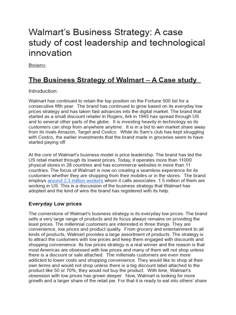 Walmart's Cost Leadership Strategy | PDF | Walmart | Retail