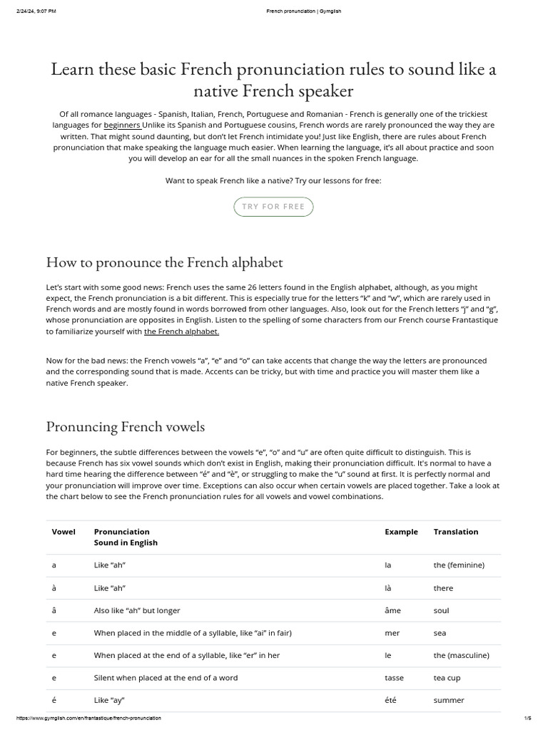 French Pronunciation - Gymglish | PDF | French Language | English Language