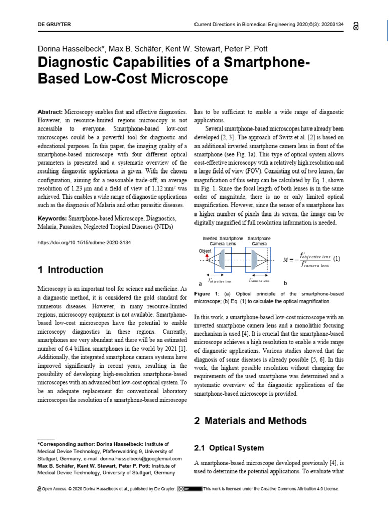 Diagnostic Capabilities of A Smartphone - Based Low | PDF | Microscope | Smartphone