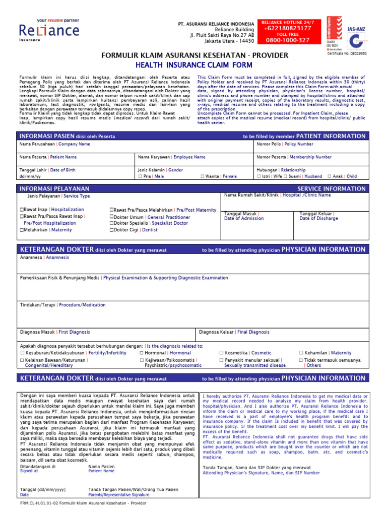 Formulir Klaim Asuransi Kesehatan | PDF | Pengembangan Diri | Kesehatan ...