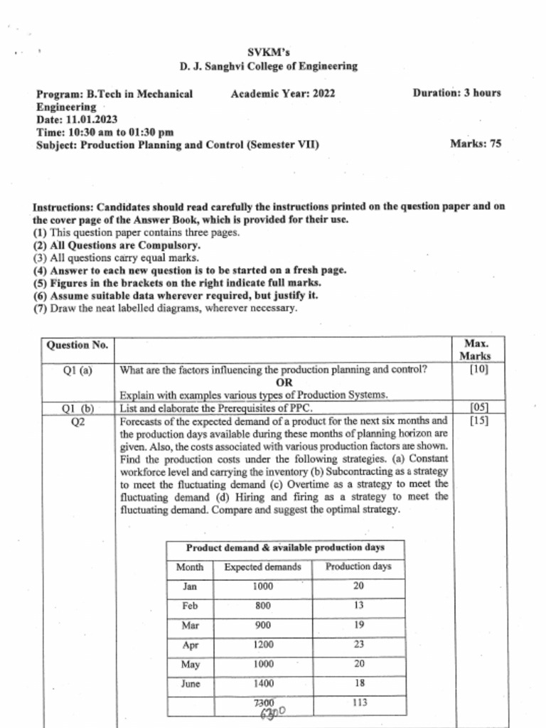 Production Planning and Control QP-Mech | PDF