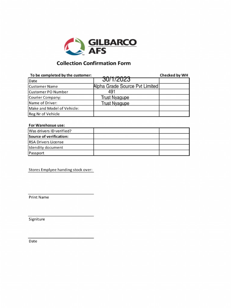 Collection Confirmation Form (003) (005) (2) | PDF