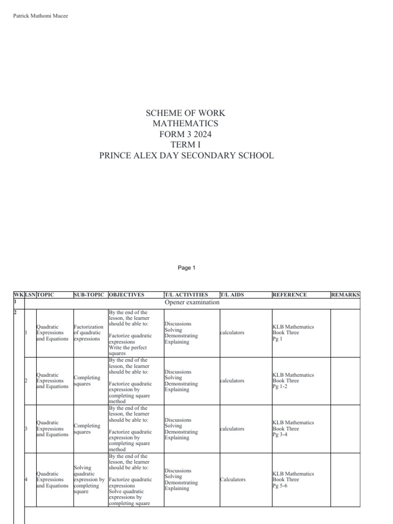 Mathematics - Form 3 - Term-I | PDF | Trigonometry | Quadratic Equation