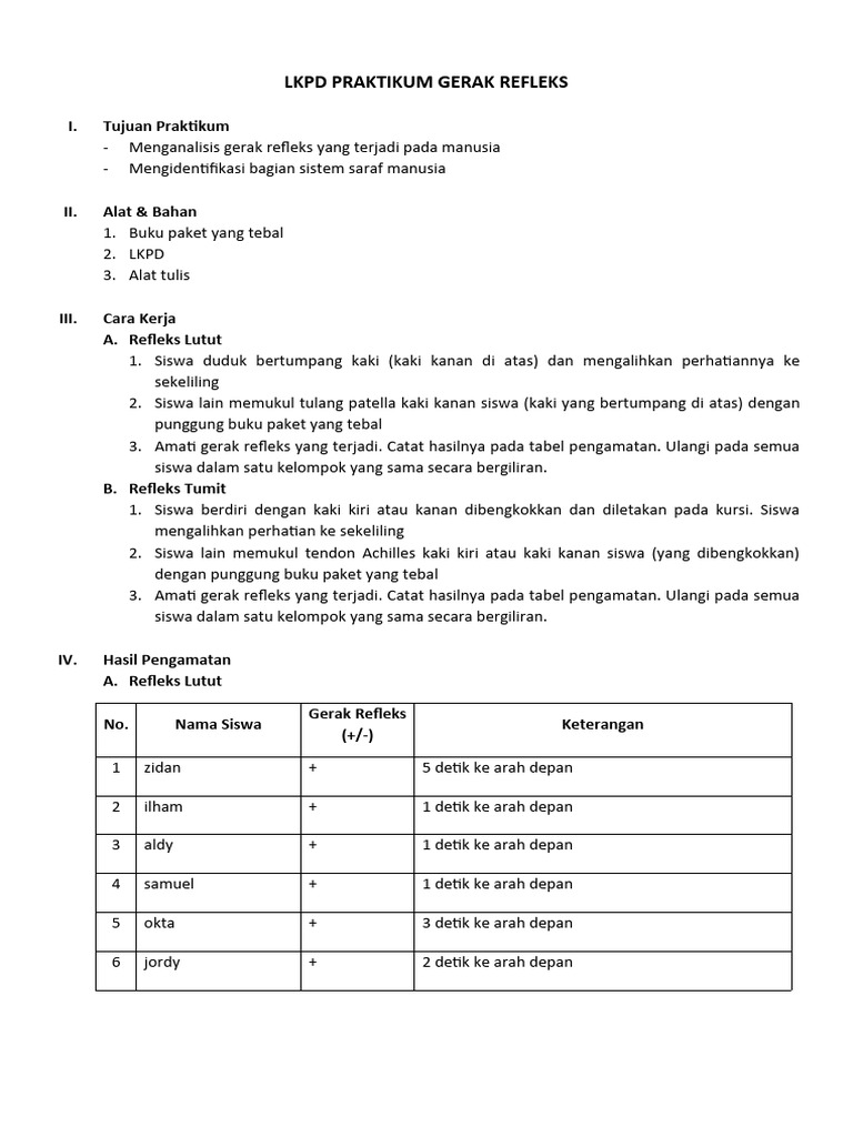 LKPD Gerak Refleks Dan Sarafdocx-1 | PDF