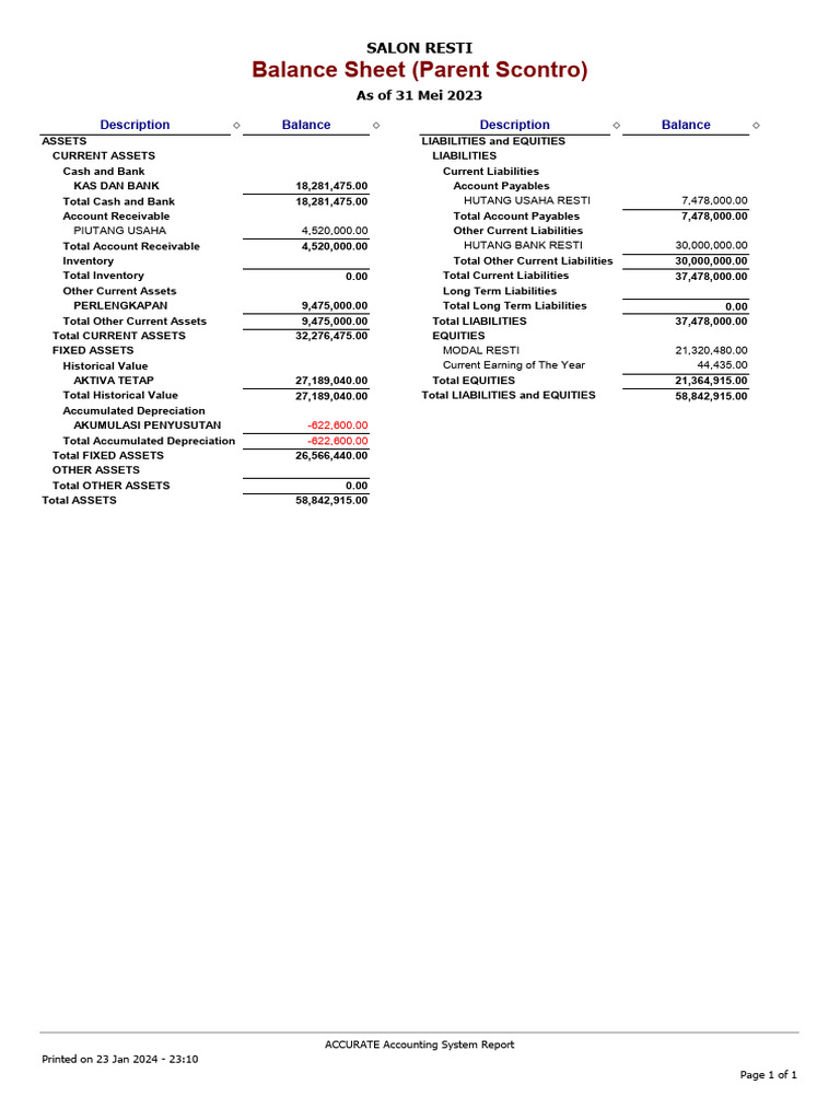 Balance Sheet Salon Resti Akp A14 | PDF | Equity (Finance) | Balance Sheet