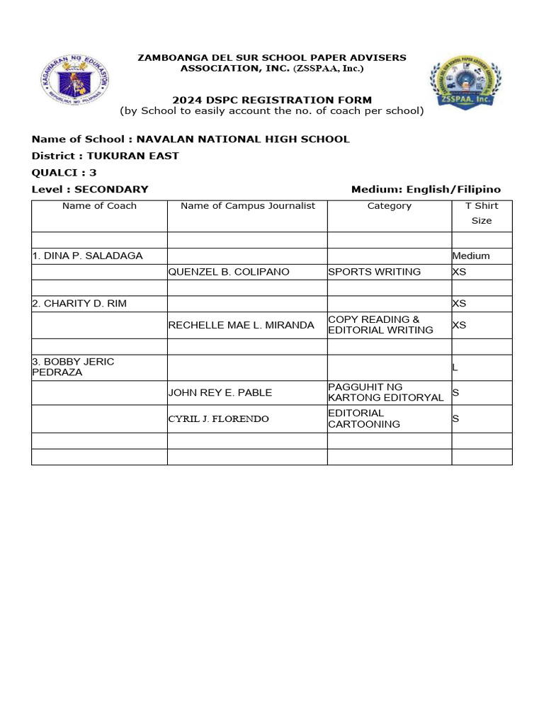 Naval National High School DSPC Form | PDF