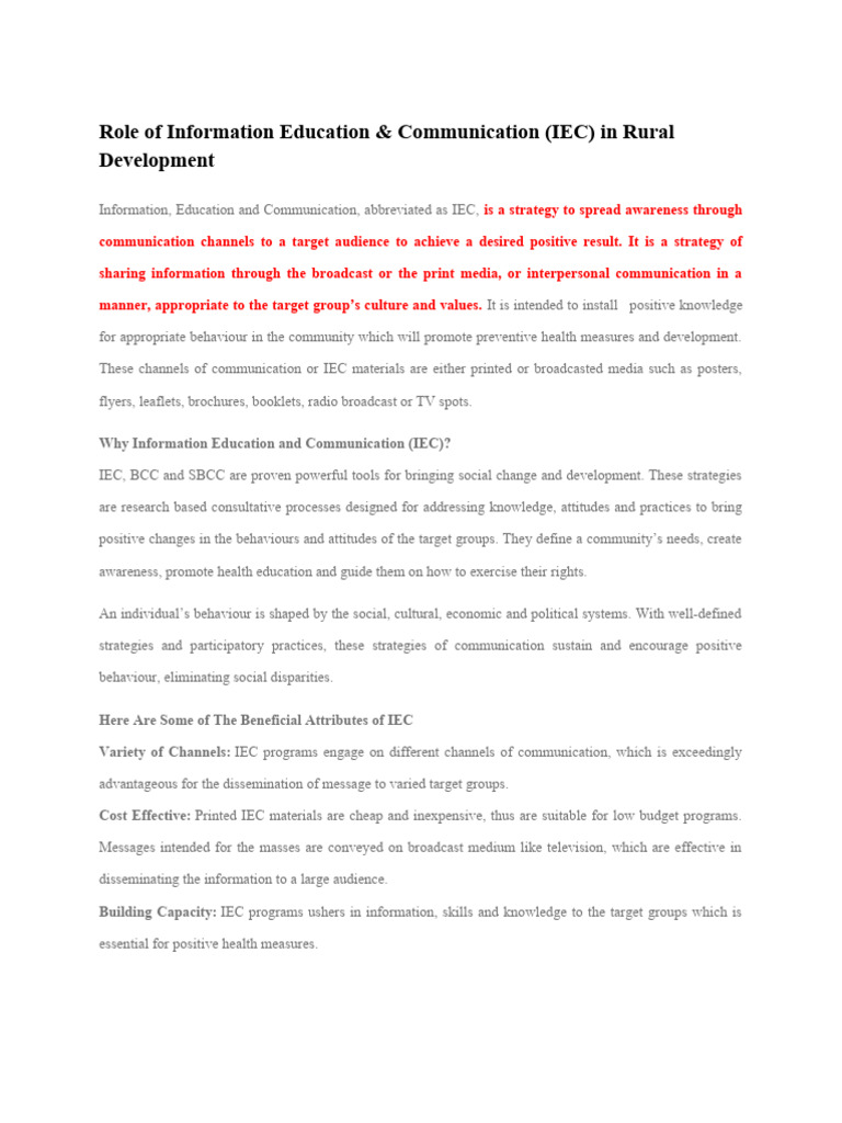 Role of Information Education & Communication (IEC) in Rural ...