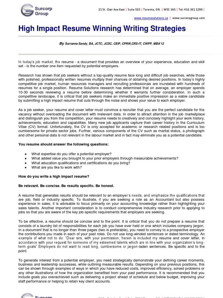 High Impact Resume - Winning Writing Strategies | PDF | Résumé | Business