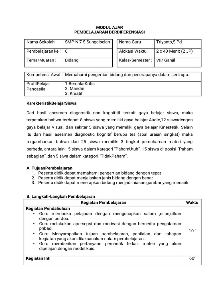 MODUL AJAR SBK Senin | PDF