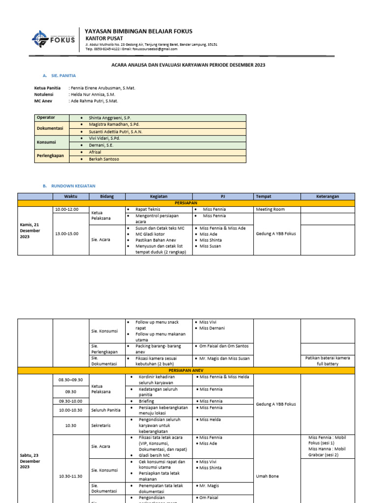 Rundown Anev Desember 2023 | PDF