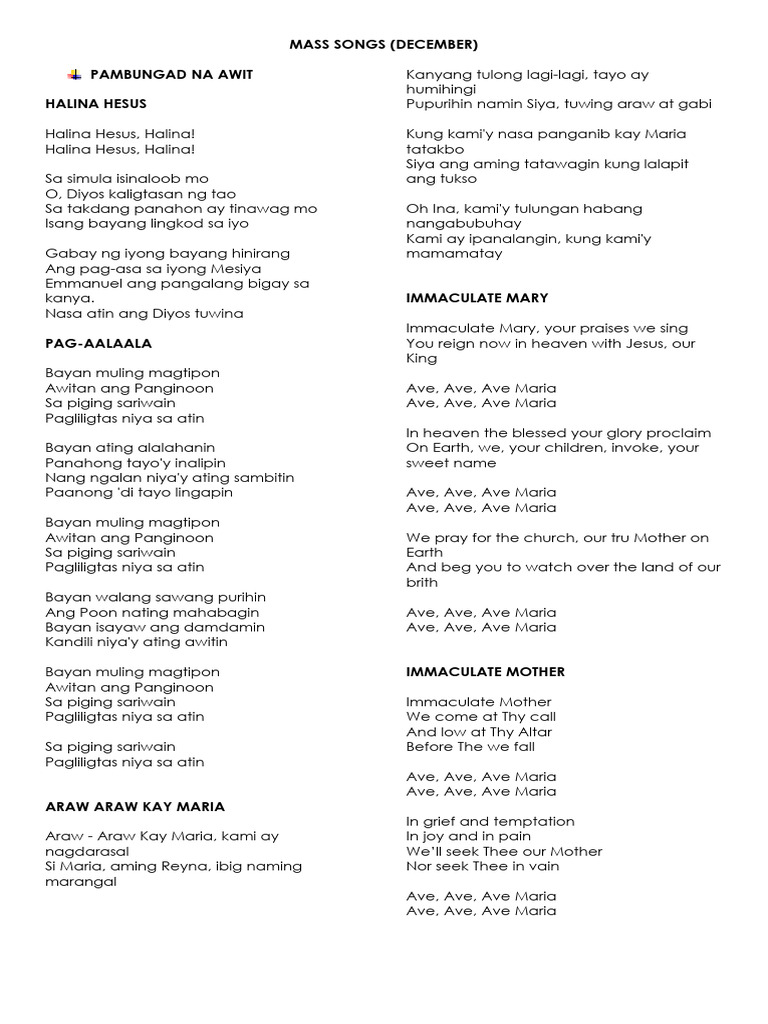 Mass Songs December | PDF