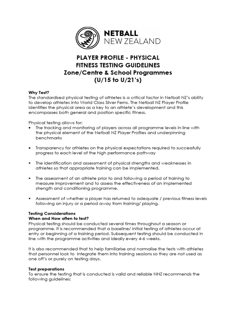 Netball Player Fitness Testing Guidelines | PDF | Foot | Physical Fitness