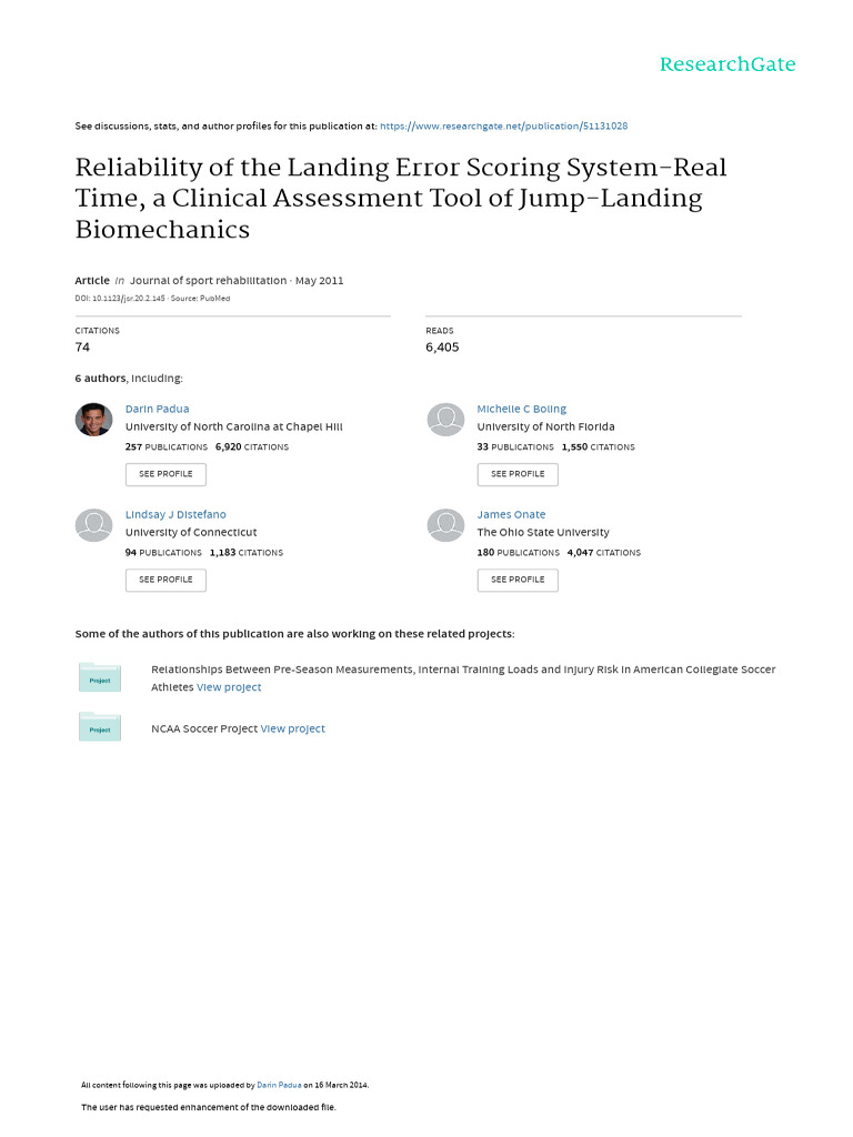 Reliability of The Landing Error Scoring System-Re | PDF | Anatomical Terms Of Motion | Knee