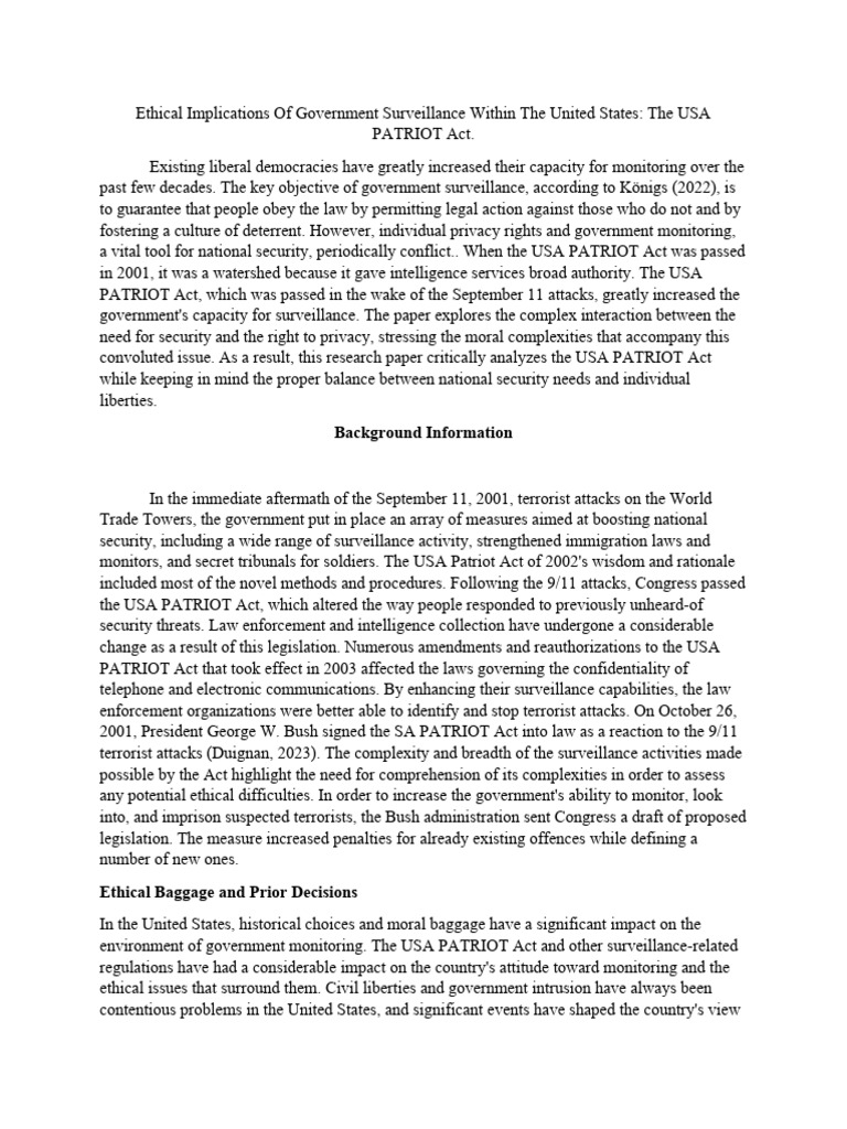 Ethical Implications of Government Surveillance Within The United ...