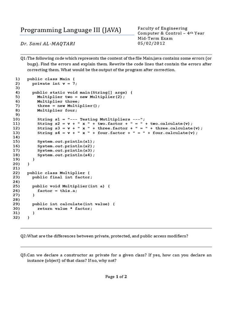 Midterm Exam Pdf Inheritance Object Oriented Programming Class